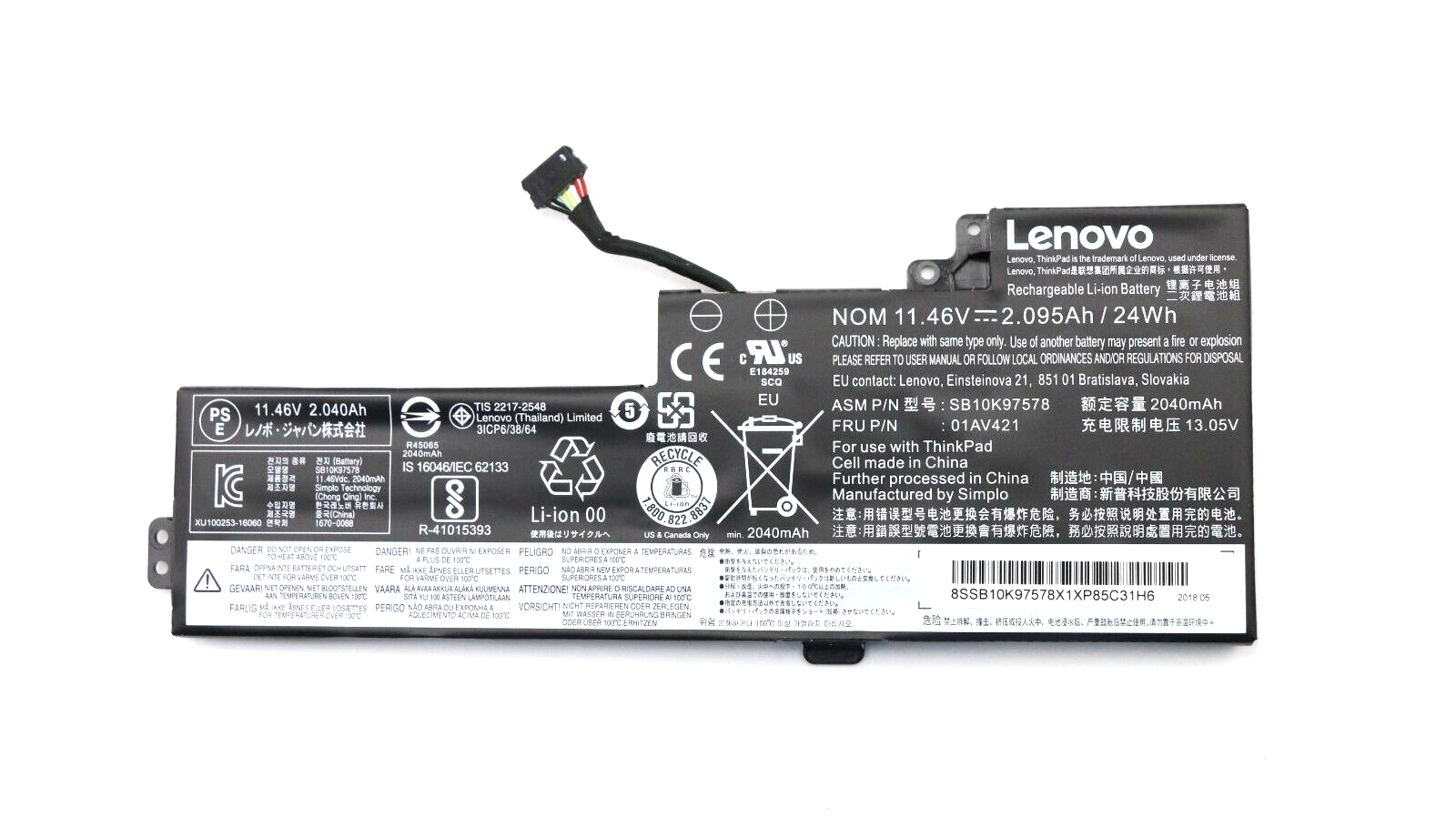 New Genuine Lenovo ThinkPad T470 11.55V 24Wh 3Cell Battery 01AV421 ...