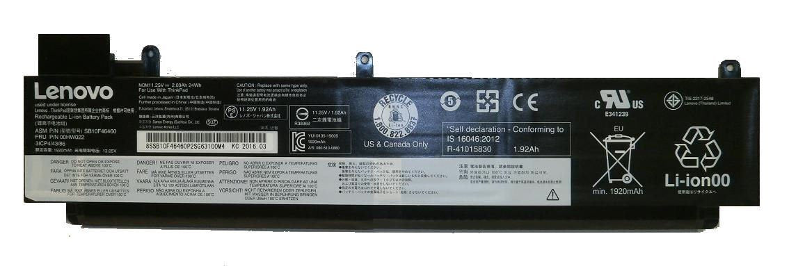 New Genuine Lenovo ThinkPad T460s T470s 11.25V 24Wh Battery SB10F46461 ...