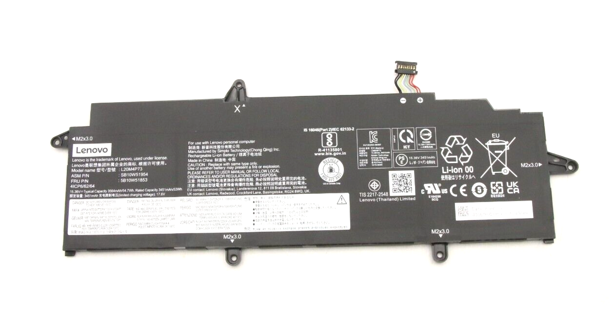 New Genuine Lenovo ThinkPad X13 Gen 3 54.7Wh Battery 5B10W51852 ...